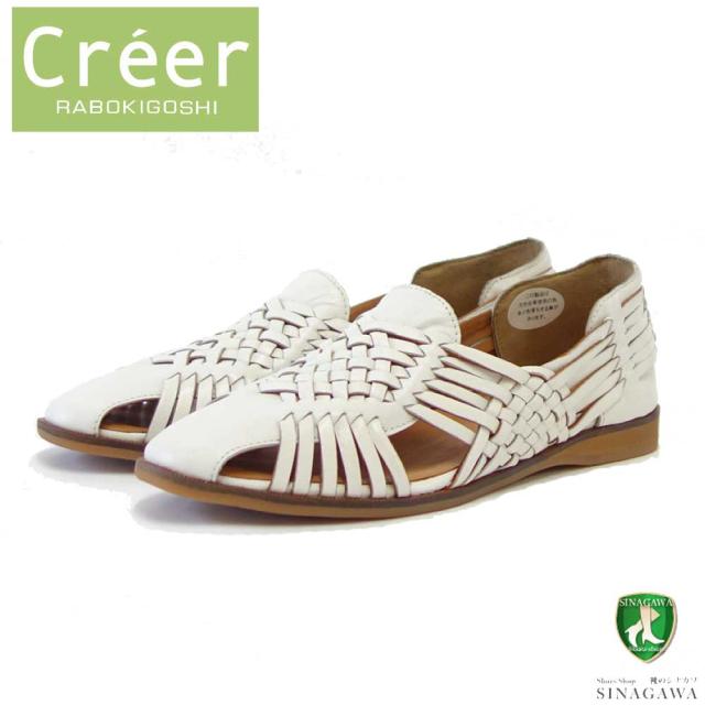 【SALE】 クリー ラボキゴシ Creer RABOKIGOSHI  4062 ホワイト 天然皮革 メッシュフラットシューズ スリッポン「靴」