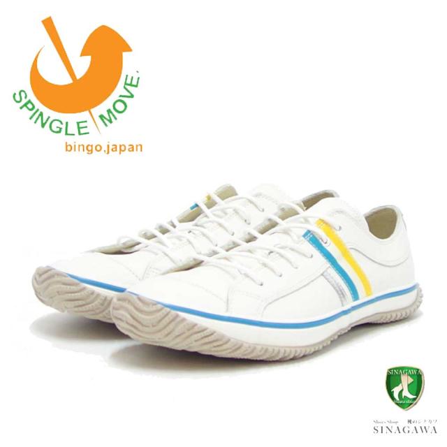 スピングル ムーヴ SPINGLE MOVE SPM-168（ユニセックス）ホワイト／ブルー (62)   天然皮革 スニーカー ラバーソール スピングルムーブ 「靴」