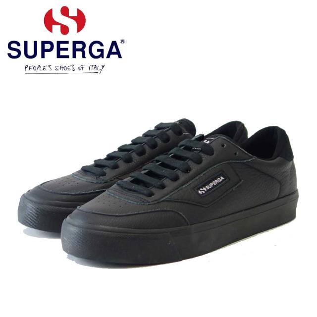 【SALE】 スペルガ SUPERGA 3843 COURT（ユニセックス）ブラック (3a5135ewakc)  天然皮革 レザースニーカー 「靴」