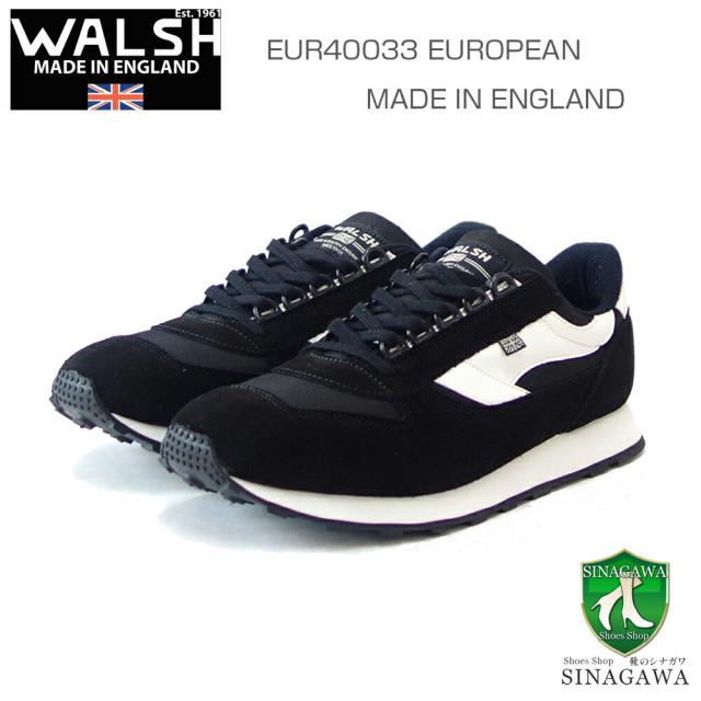 WALSH ウォルシュ EUR40033（ユニセックス） EUROPEAN カラー：ブラック／ホワイト（英国製） スエード＆ポリエステルのランニングスニーカー  「靴」