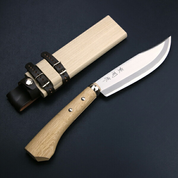 東周作 山師用 剣鉈 両刃6寸 青紙鋼 磨き仕上 鞘付き 土佐火造り鉈 (アウトドア ハンティング 狩猟 薪割 枝打ち キャンプ ナイフ キャンプギア ブッシュクラフト)