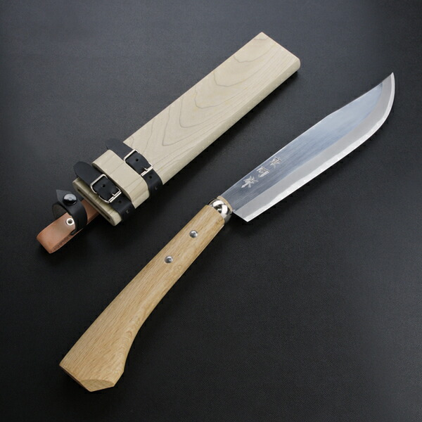 東周作 山師用 剣鉈 両刃8寸 青紙鋼 磨き仕上 鞘付き 土佐火造り鉈 (アウトドア ハンティング 狩猟 薪割 枝打ち キャンプ ナイフ キャンプギア ブッシュクラフト)