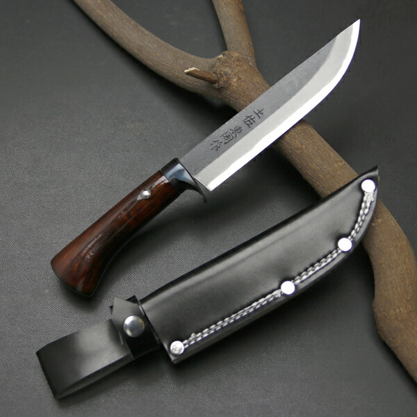 東周作 アウトドア用 剣鉈 150mm 白紙鋼 黒打 オイルステイン仕上げ ケース付き ( アウトドアナイフ 5寸 剣ナタ 切れる キャンプ 釣り ナイフ 鉈 キャンプギア ブッシュクラフト)