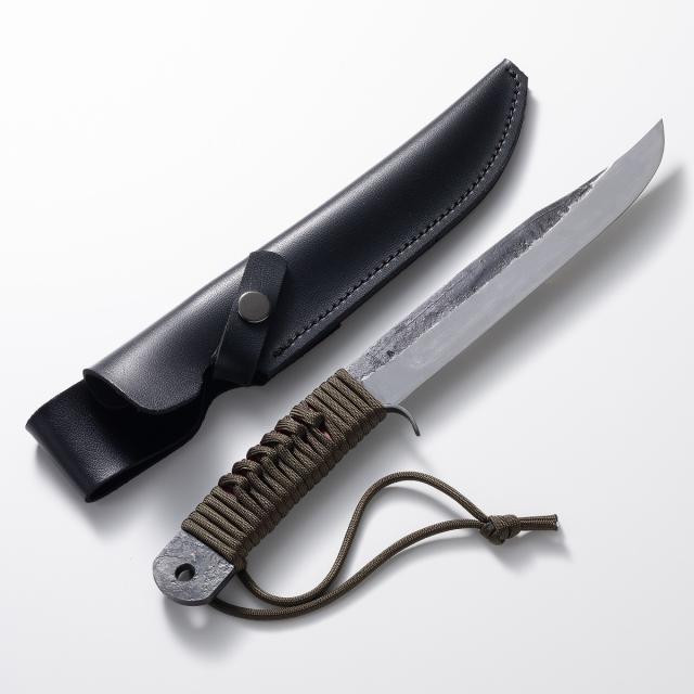 剣鉈 210mm 青紙鋼 黒打ち仕上げ ロープ巻柄 合皮ケース付 アウトドア用ナイフ (狩猟解体 フィッシング 登山 剣鉈 キャンプ ナイフ キャンプギア ブッシュクラフト)