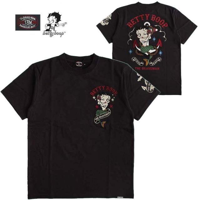 ベティーブープ Betty Boop 半袖Tシャツ メンズ レディース The BRAVE-MAN ザ・ブレイブマン カラー：SUMIKURO キャラクター/アメカジ/刺繍 送料無料