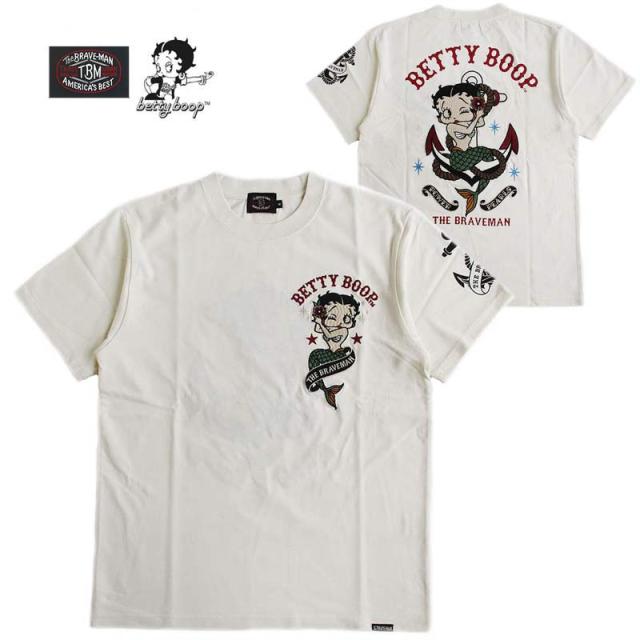 ベティーブープ Betty Boop 半袖Tシャツ メンズ レディース The BRAVE-MAN ザ・ブレイブマン カラー：NATURAL キャラクター/アメカジ/刺繍 送料無料