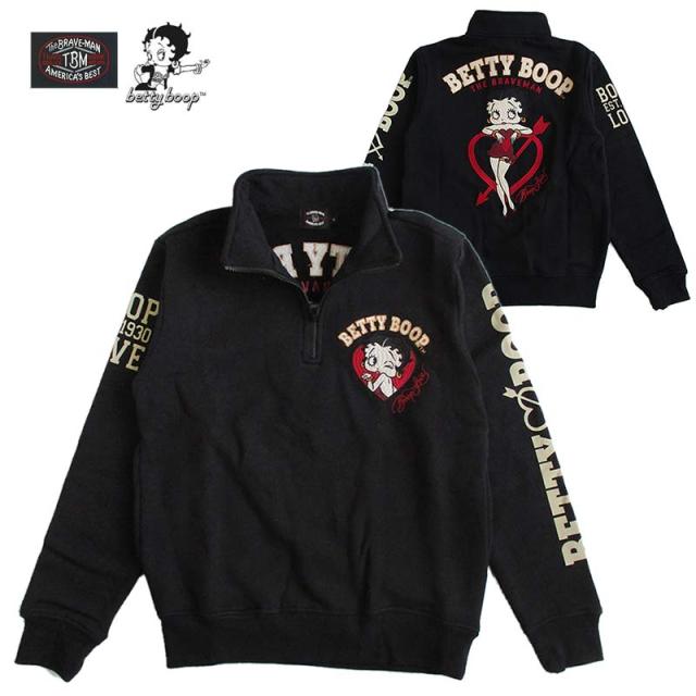 ベティーブープ Betty Boop コラボ The BRAVE-MAN ザ・ブレイブマン 裏毛 ハーフZIPプルオーバー スウェット メンズ レディース トレーナー アウター キャラクター アメカジ 刺繍 送料無料