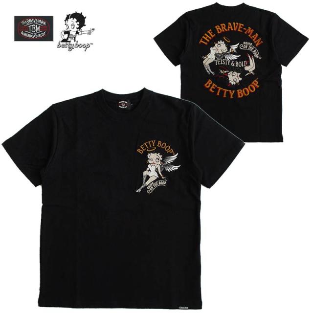 ベティーブープ Betty Boop 半袖Tシャツ メンズ レディース The BRAVE-MAN ザ・ブレイブマン カラー：BLACK キャラクター/アメカジ/刺繍 送料無料