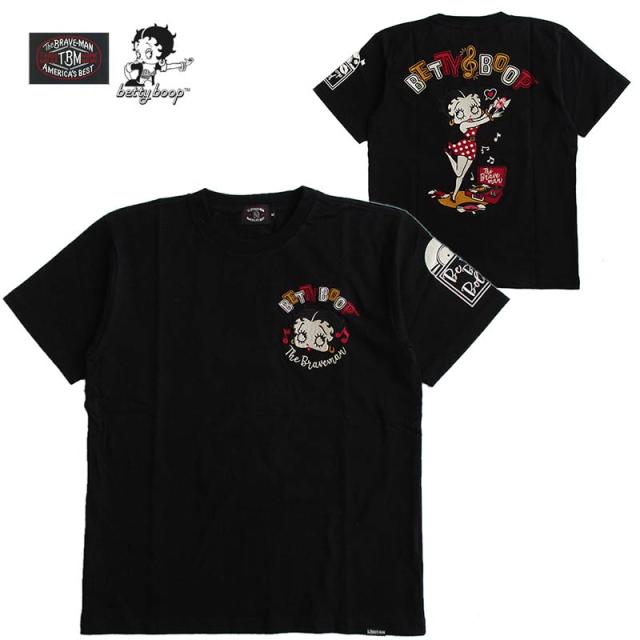 ベティーブープ Betty Boop 半袖Tシャツ メンズ レディース The BRAVE-MAN ザ・ブレイブマン カラー：BLACK キャラクター/アメカジ/刺繍 送料無料