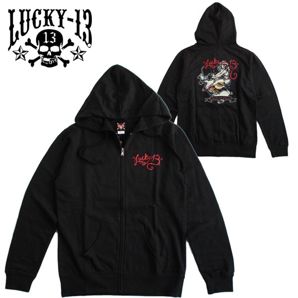 LUCKY13（ラッキーサーティーン/ラッキー13）　レディース ジップアップ フードパーカー/スウェット  パンク PUNK ロカビリー Rockabilly ファッション モッズ 送料無料