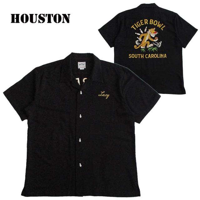 HOUSTON/ヒューストン メンズ 半袖ボーリングシャツ カラー：BLACK  刺繍 ロカビリー Rockabilly 50's アメカジ ファッション ボウリングシャツ