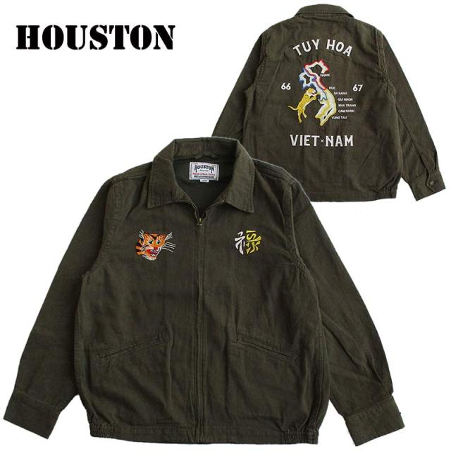 HOUSTON ヒューストン メンズ ベトジャン スカジャン スーベニアジャケット カラー：OLIVE DRAB（カーキ）  刺繍 ロカビリー Rockabilly 50's アメカジ ファッション 春 秋 送料無料