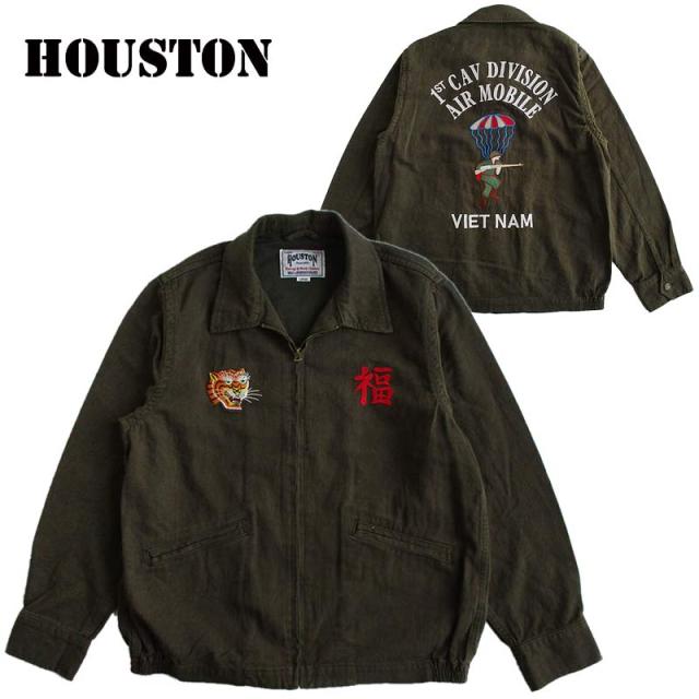 HOUSTON ヒューストン メンズ ベトジャン スカジャン スーベニアジャケット カラー：OLIVE DRAB（カーキ）  刺繍 ロカビリー Rockabilly 50's アメカジ ファッション 春 秋 送料無料
