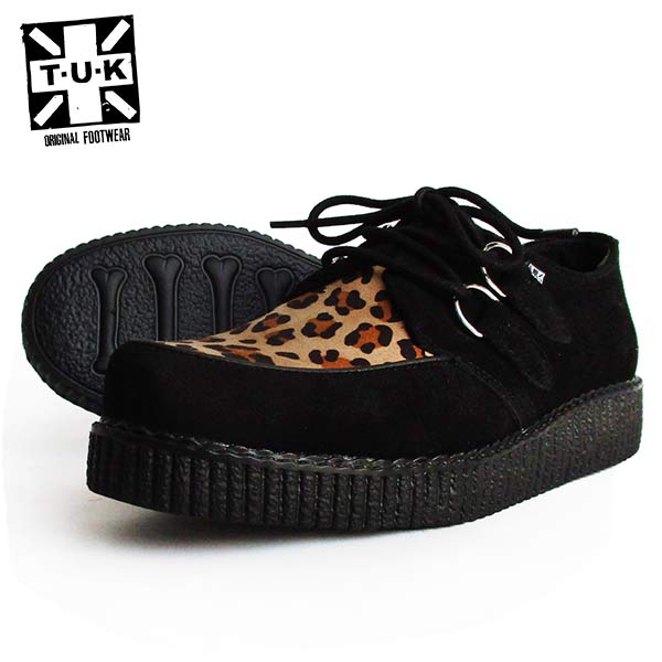 TUK/ティーユーケー ラバーソール メンズ 「Black & Leopard Viva II Low Creeper」 F8142  靴 スニーカー  厚底 パンク 豹柄 ロカビリー レディース ファッション モッズ 送料無料