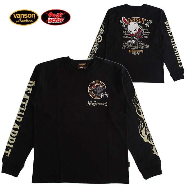 VANSON バンソン × クローズ WORST メンズ 長袖Tシャツ（ロンT）デスラビット 武装戦線 T.F.O.A スカル 刺繍 送料無料
