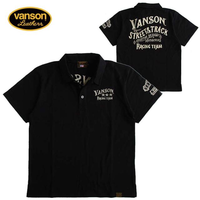 VANSON/バンソン メンズ 天竺半袖ポロシャツ チェーン刺繍 送料無料