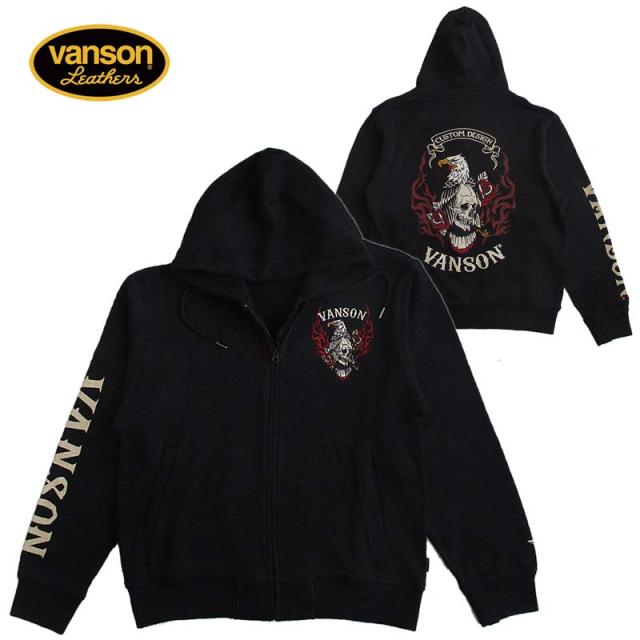 VANSON バンソン メンズ アイレットサーマル ZIPパーカー スウェット イーグル スカル 刺繍 送料無料