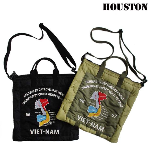 HOUSTON ヒューストン 刺繍キルティング ヘルメットバッグ「MAP」ミリタリーバッグ トートバッグ ショルダーバッグ  刺繍 メンズ レディース 送料無料