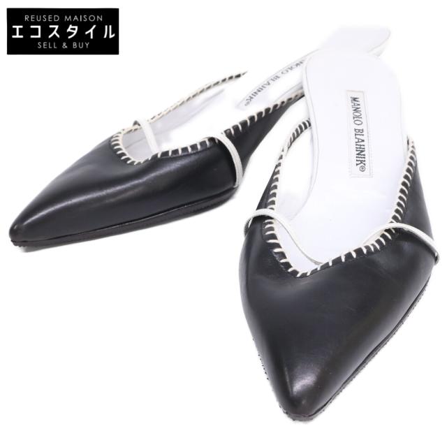 MANOLO BLAHNIK マノロブラニク シューズ 37 1/2 ブラック/ホワイト レディース