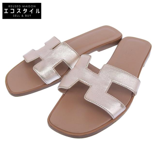 HERMES エルメス シューズ 37.5 ピンクゴールド レディース