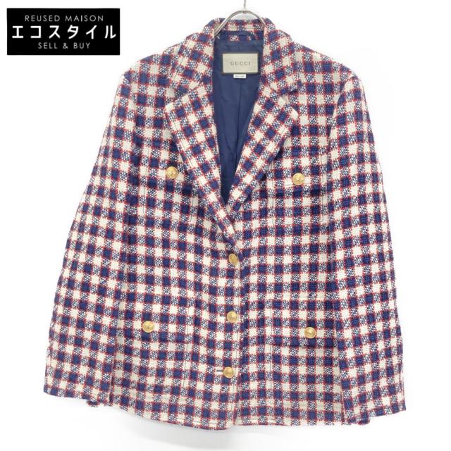 GUCCI グッチ ジャケット 38 レッド×ホワイト×ネイビー レディース