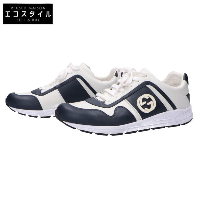 GUCCI グッチ シューズ 10 ホワイト/ネイビー メンズ