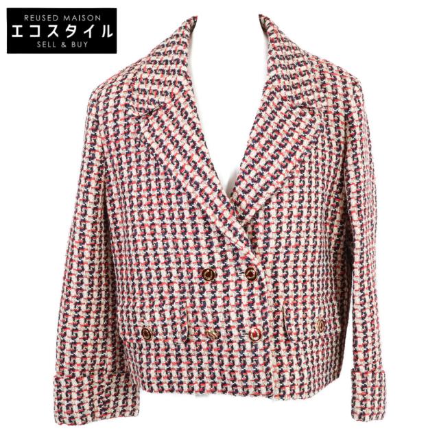 GUCCI グッチ ジャケット 36 レッド×ネイビー×ホワイト レディース