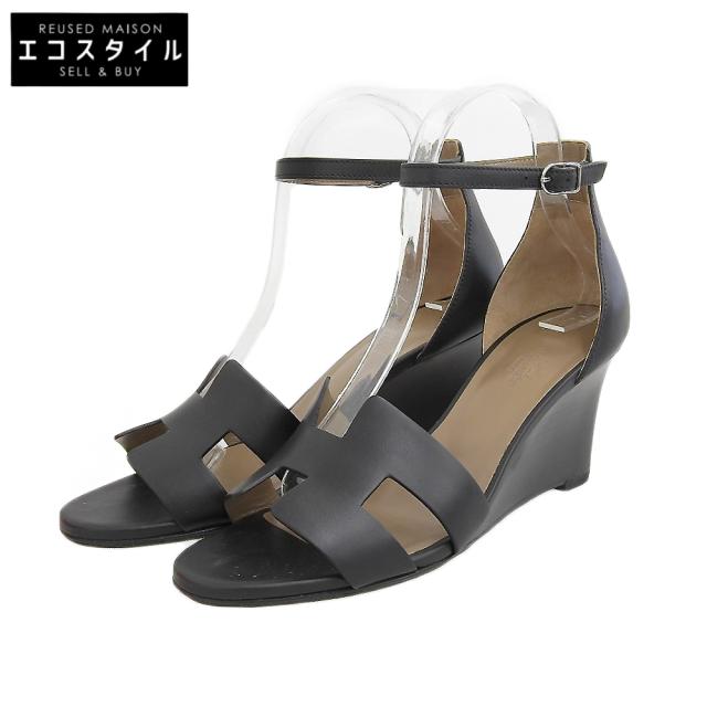 HERMES エルメス シューズ ブラック レザー レディース