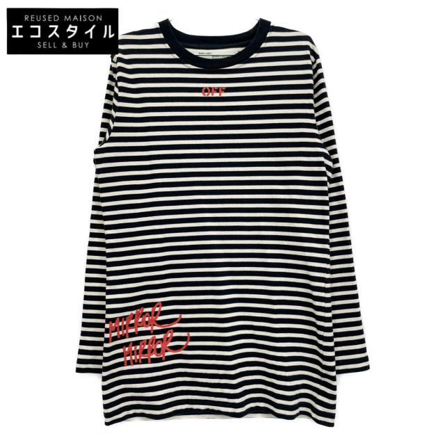 OFF-WHITE オフホワイト トップス XS ホワイト×ネイビー メンズ