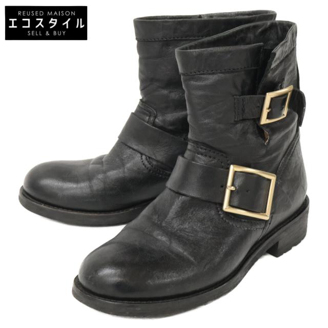 JIMMY CHOO ジミーチュウ シューズ 34 1/2 ブラック/ゴールド レディース