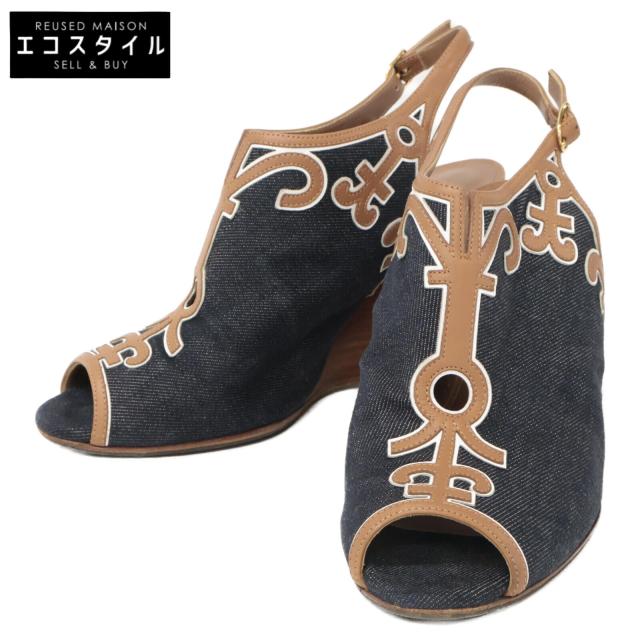 HERMES エルメス シューズ 36 ネイビー/ブラウン レディース