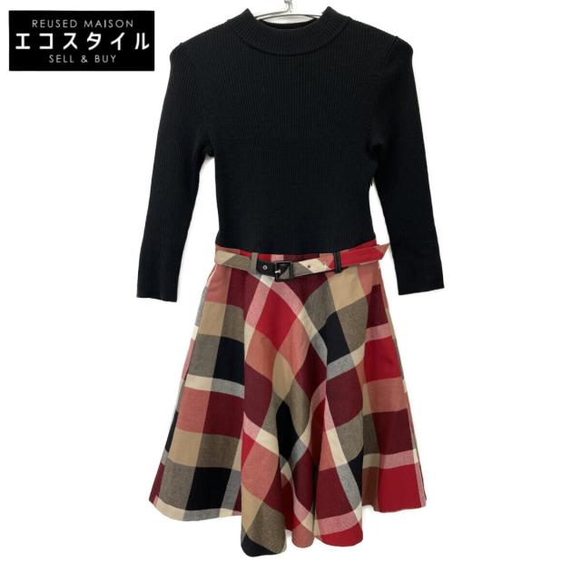 BLUE LABEL CRESTBRIDGE ブルーレーベルクレストブリッジ ワンピース 36 ブラック×ベージュ×レッド レディース