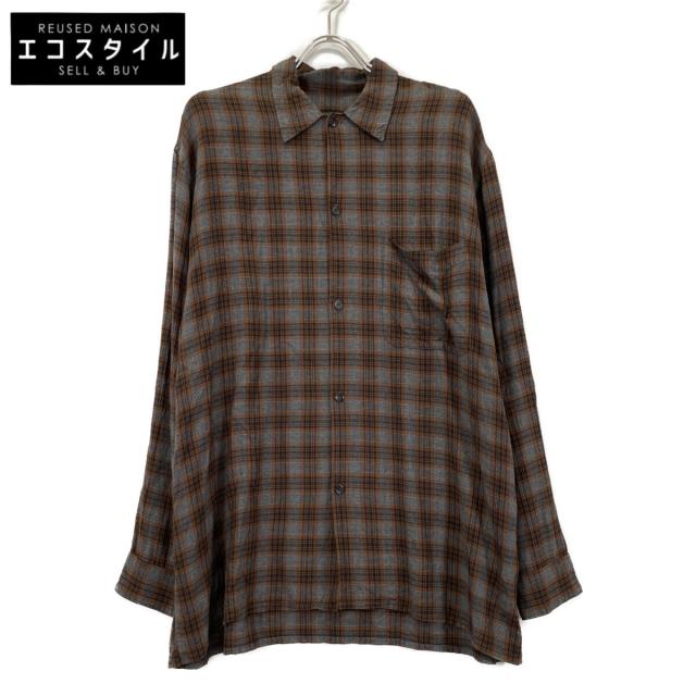 COMOLI コモリ トップス 2 ブラウン グレー チェック メンズ