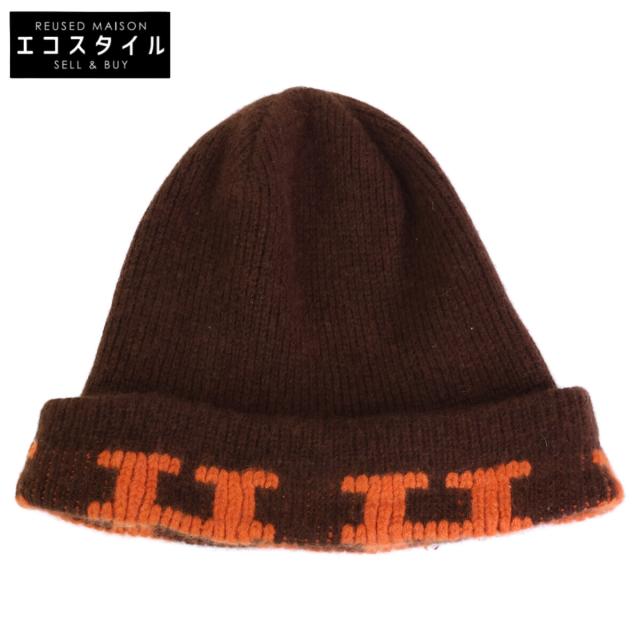 HERMES エルメス 帽子 ブラウン/オレンジ