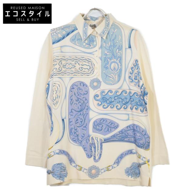 HERMES エルメス トップス M ホワイト/ブルー レディース