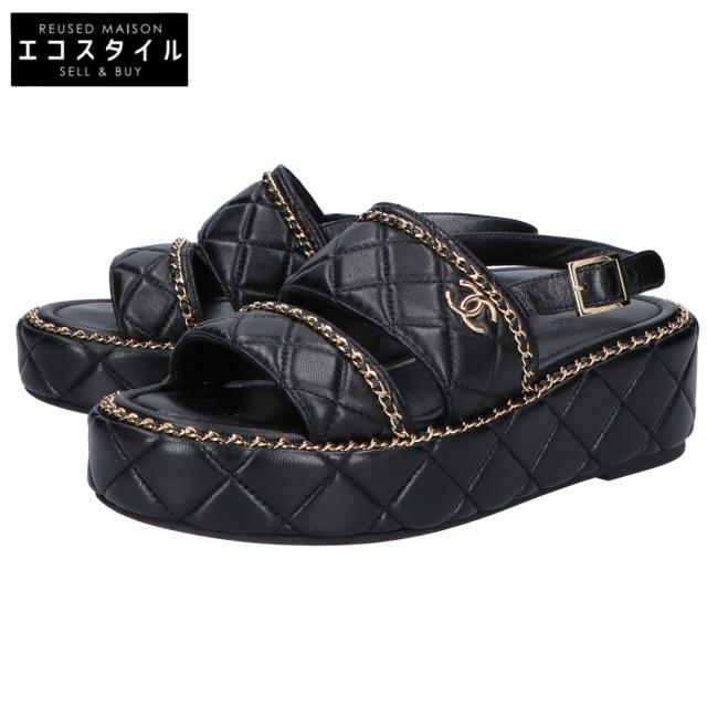 CHANEL シャネル シューズ 37 1/2C ブラック/ゴールド レディース