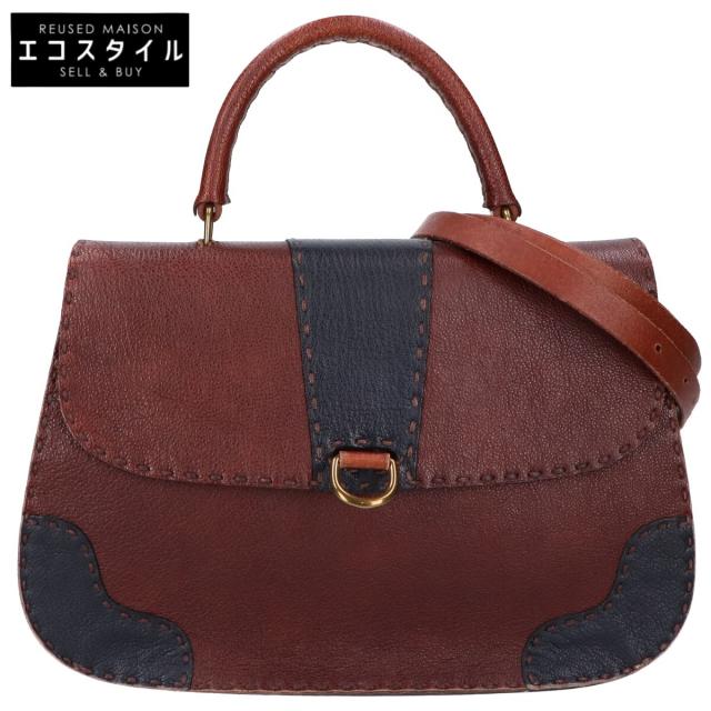 HENRY CUIR アンリークイール ハンドバッグ ブラウンｘブラック レディース