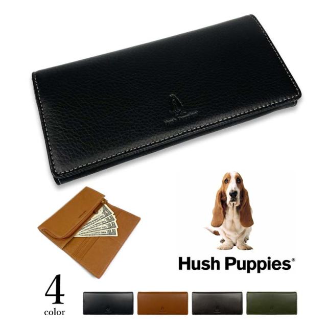 Hush Puppies 二つ折り長財布 メンズ 春夏秋冬 L字ファスナー小銭入れ 牛革 ハッシュパピー バイカラー 犬ロゴ型押し 黒