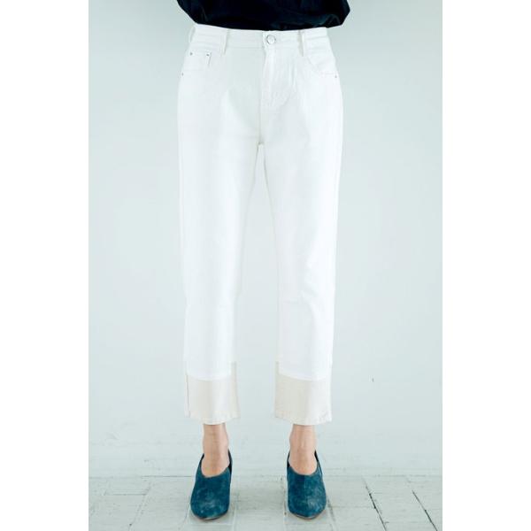 INDIMARK インディマーク ジーンズ デニム パンツ レディース おしゃれ ブランド 折り返しデザインデニム オフホワイト×ベージュ WJ020
