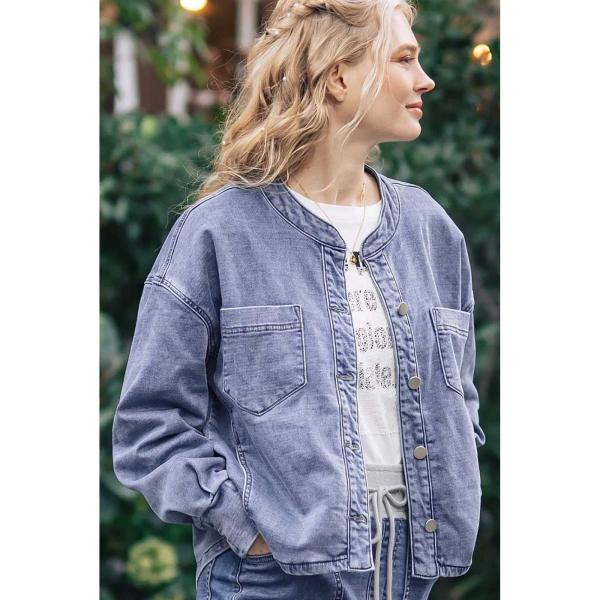 INDIMARK INDKNIT ノーカラー デニムジャケット レディース おしゃれ ブランド かわいい インディゴ WK002【お取り寄せ】