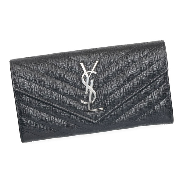 サンローラン 財布 レディース SAINT LAURENT モノグラム ラージフラップウォレット 372264 BOW02 1000 ブラック シルバー金具