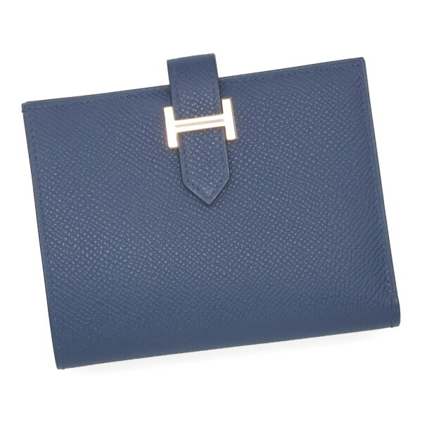エルメス ベアン コンパクト HERMES ヴォーエプソン ブルーサフィール ゴールド金具 039790 W刻印 レディース財布