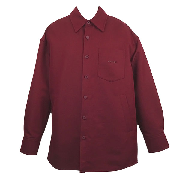 グッチ ギャバジンシャツ メンズ GUCCI 809791 ZASGT 6052 レッド サイズ46 Mサイズ相当