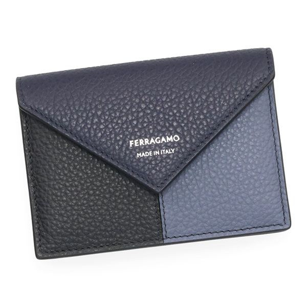 フェラガモ 名刺入れ メンズ FERRAGAMO カラーブロック 661682 785634 ミッドナイト+ブラック+グラファイト