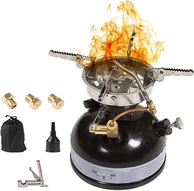 ミニステンレス製灯油ストーブ 火鉢スタイル 調理専用 バックパッキング 軽量 ポータブルキャンプ ガソリン/ディーゼル/灯油 調理用 ピクニック 多燃料 防災 耐震 (ブラック)