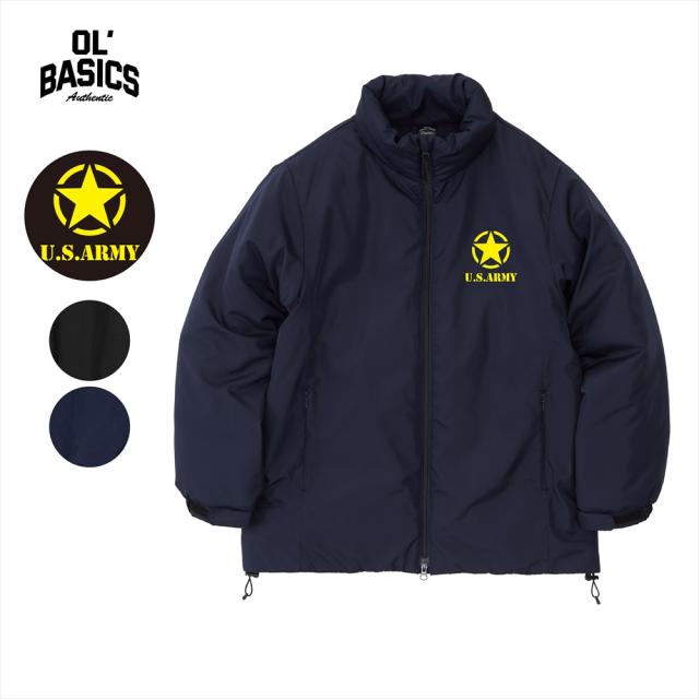 オール・ベーシックス フェイクダウンジャケット 中綿 スタンドカラー U.S.ARMY ロゴプリント シームレス 中綿ジャケット パデッドジャケット アウター アメカジ ミリタリー メンズ レディース ユニセックス
