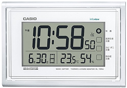 カシオ 温度・湿度計 夜見えライト付き 生活環境お知らせ電波デジタル掛け (未使用の新古品)