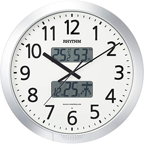 掛け時計 電波時計 36回チャイム機能 温度・湿度計付き シルバー リズム時 (未使用の新古品)