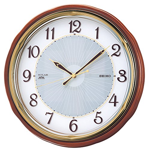 セイコー クロック 掛け時計 SOLAR+ ソーラープラス 電波 アナログ 木枠 茶(中古品)