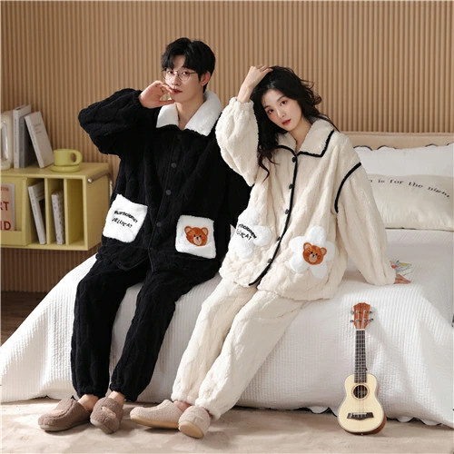 ペアパジャマ 冬 もこもこ カップル ペア ルームウェア セット 前開き 長袖  モコモコ レディース パジャマカップル ペア パジャマ 冬 結婚祝い ギフト セット プレゼント 友達 おしゃれメンズ ルームウェア 着ぐるみ 部屋着 コムサ パジャマ お揃い記念日可愛い